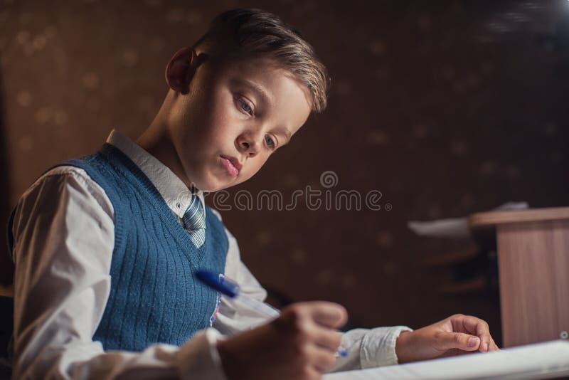 Pupil Boy Does His Homework Stock Photo - Image of room, math: 117896960
