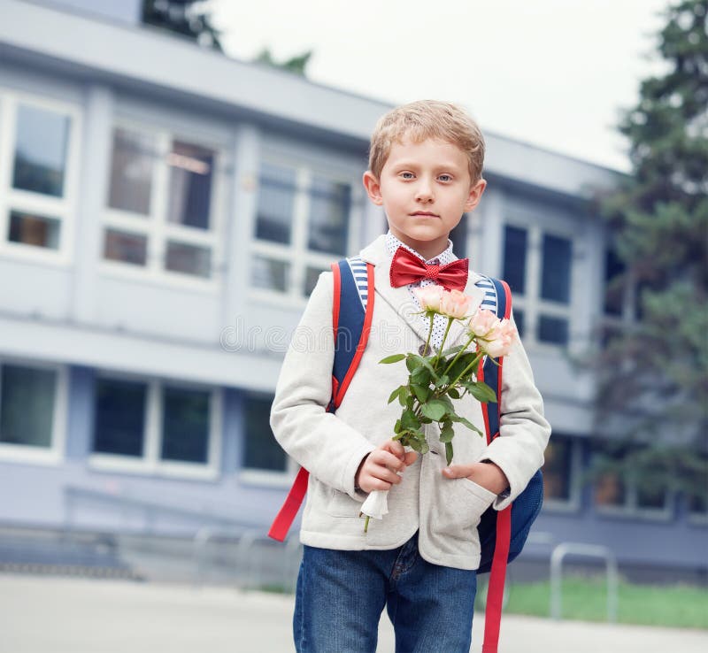 Pupil boy near the school stock photo. Image of beautiful - 58939078