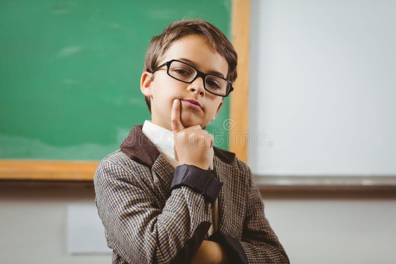 Pupil Dressed Up As Teacher Thinking Stock Image - Image of classroom ...