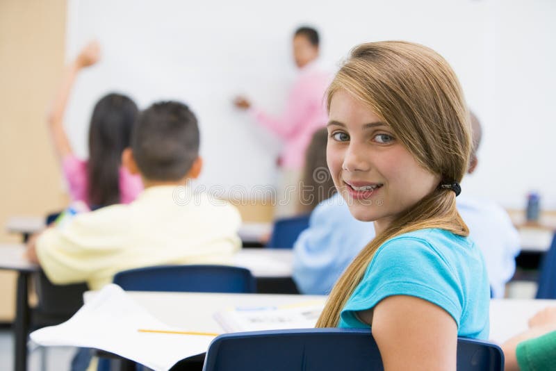 Pupil in Elementary School Classroom Stock Image - Image of group ...