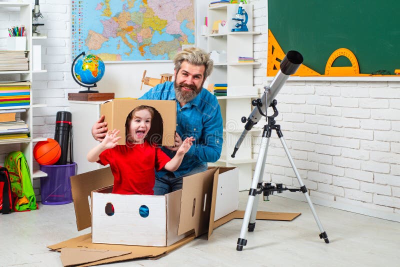 Pupil Enjoy Time with Teacher Father. Father and Son Pupil Spending ...