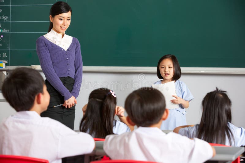 Pupil and Teacher by Blackboard in Chinese Class Stock Photo - Image of ...