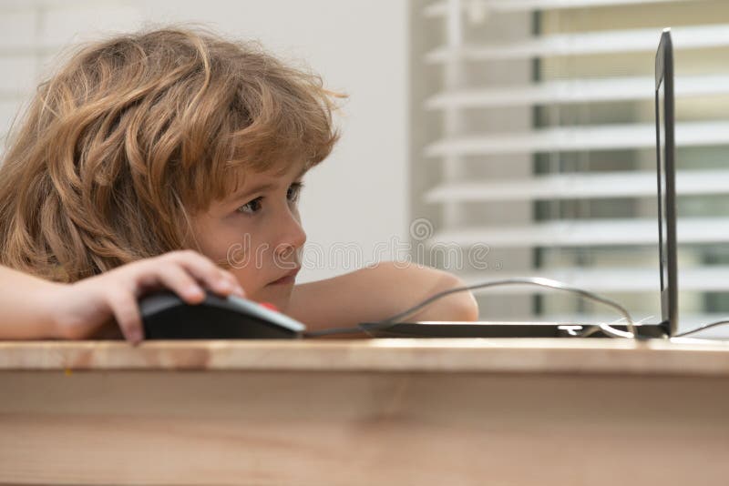 Pupil Using Computer. Child Learning To Use Computer at Elementary ...