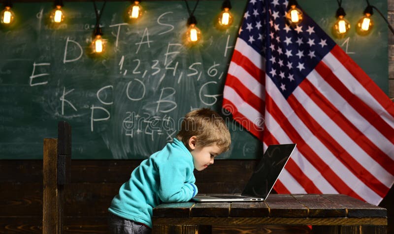 Pupil Using Computer in Elementary School Lesson. Stock Photo - Image ...