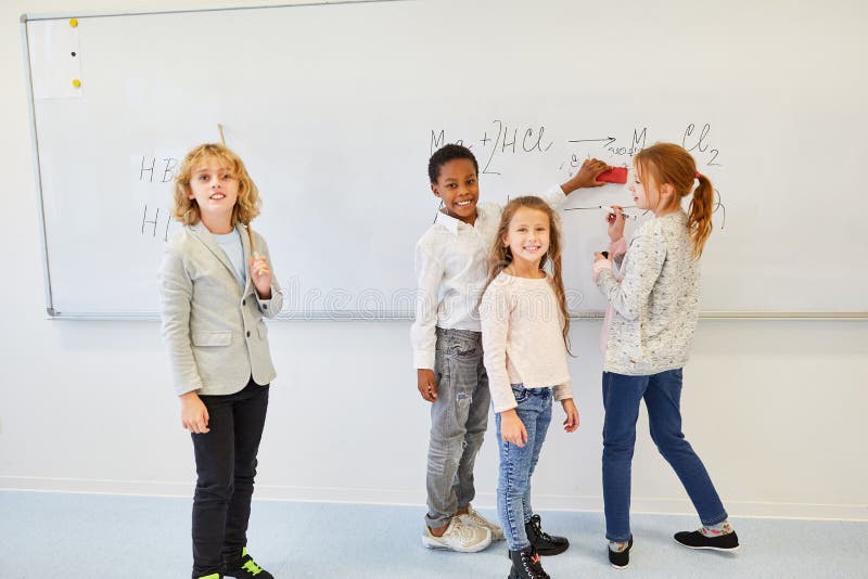 Pupils at a Blackboard in Math Class Stock Image - Image of together ...