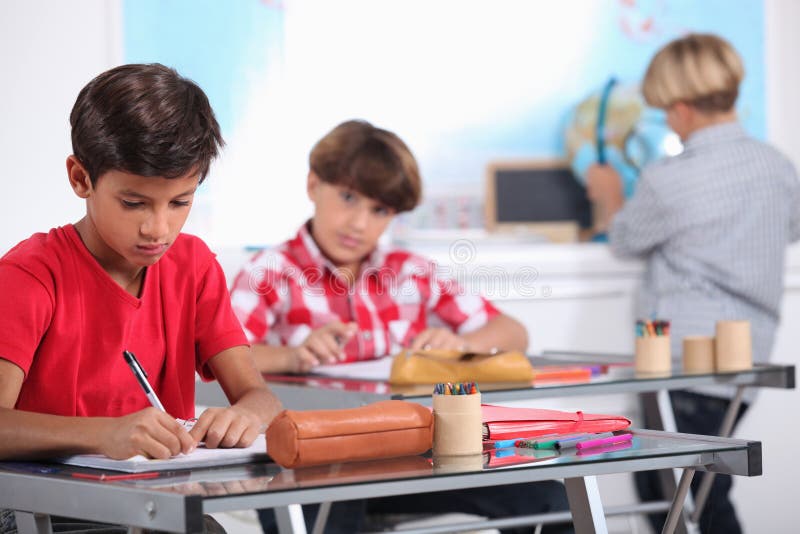 Pupils in class stock image. Image of education, globe - 35387229