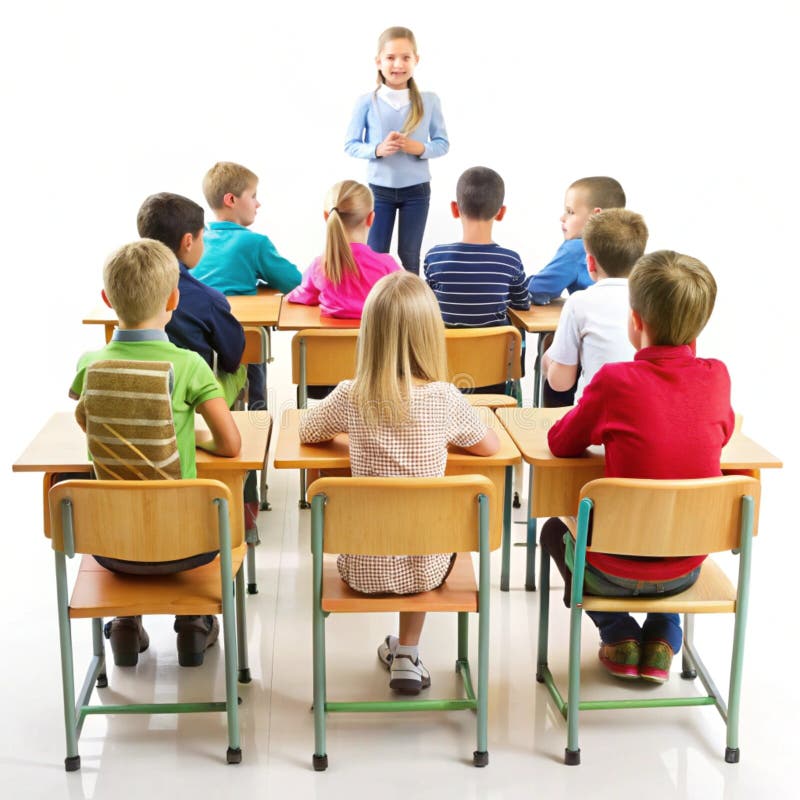 Pupils in Classroom Isolated on White Background Stock Illustration ...