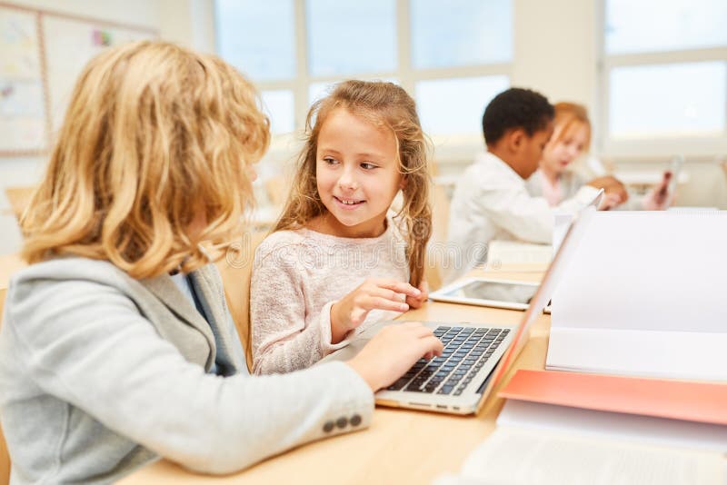 Pupils in the Computer Class at the Laptop Stock Photo - Image of ...