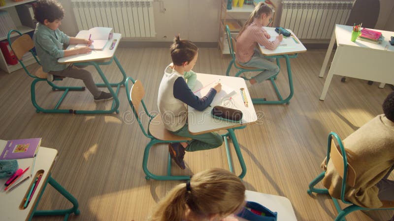 Pupils Learning in Classroom at School. Multi Ethnic Students Having ...