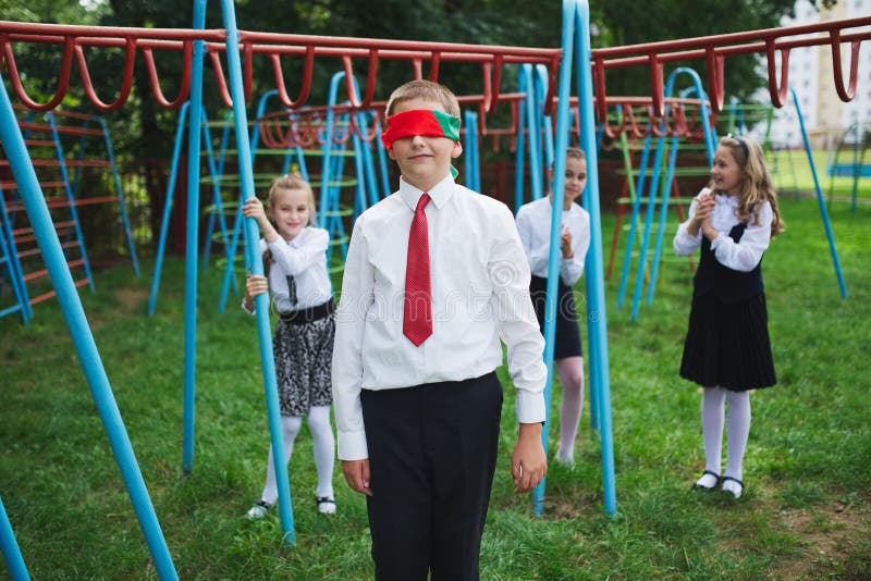 Pupils Playing on the Break Outdoors Stock Photo - Image of girls ...