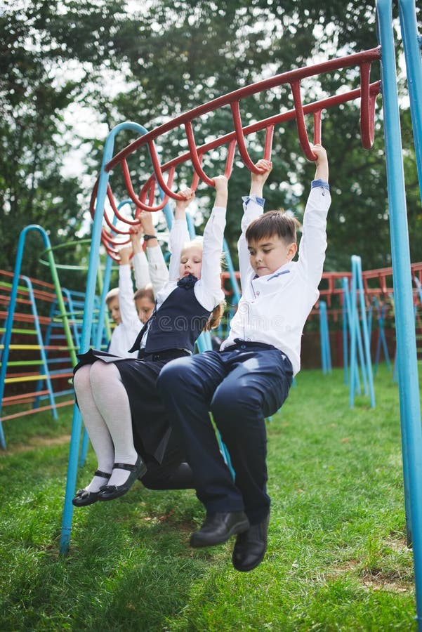 Pupils Playing on the Break Outdoors Stock Photo - Image of elementary ...