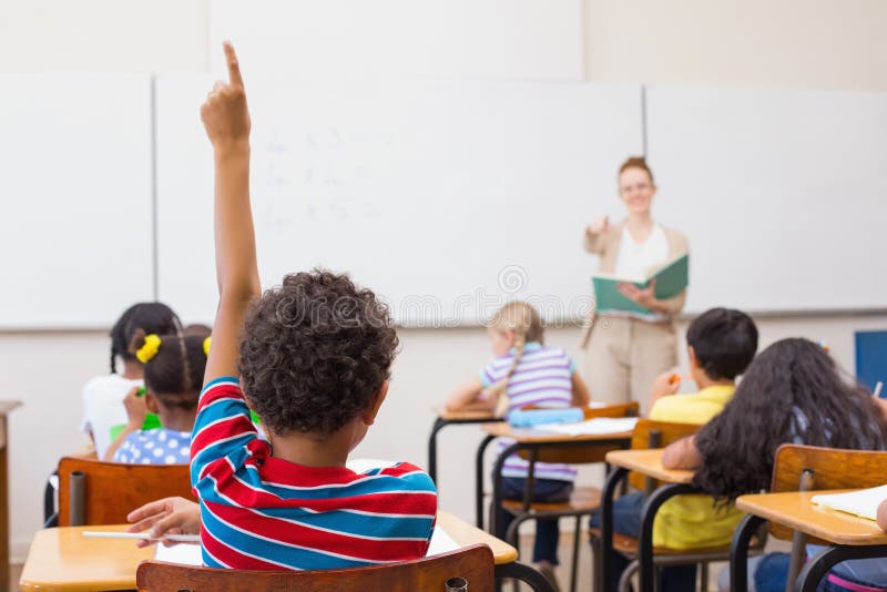 Pupils Raising Hand in Classroom Stock Photo - Image of answering ...