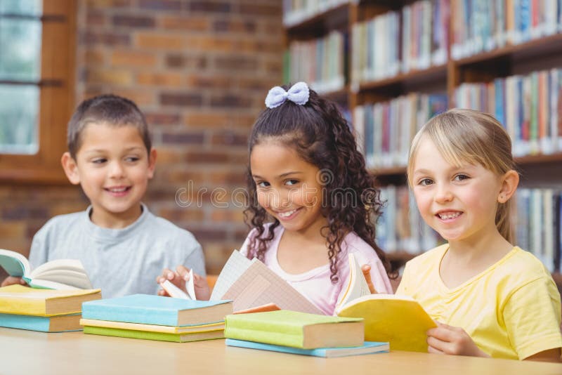Pupils Reading Books in Library Stock Image - Image of class, happy ...