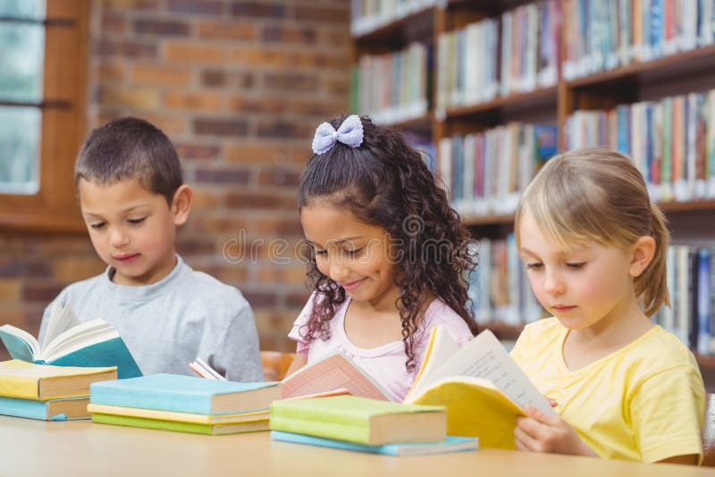Pupils Reading Books in Library Stock Image - Image of cheerful ...