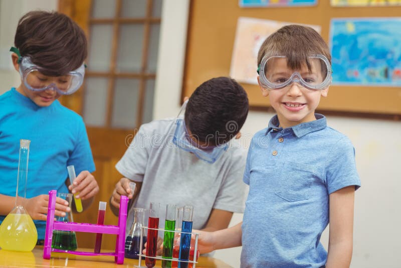 Pupils at Science Lesson in Classroom Stock Image - Image of portrait ...