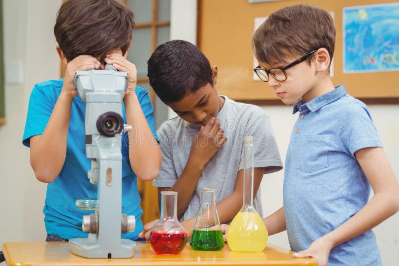Pupils at Science Lesson in Classroom Stock Photo - Image of chemistry ...