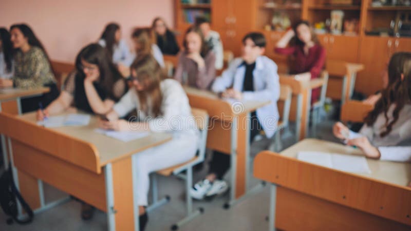 Pupils of the 11th Grade in the Class at the Desks during the Lesson ...