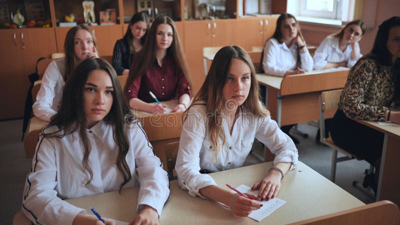 Pupils of the 11th Grade in the Class at the Desks during the Lesson ...
