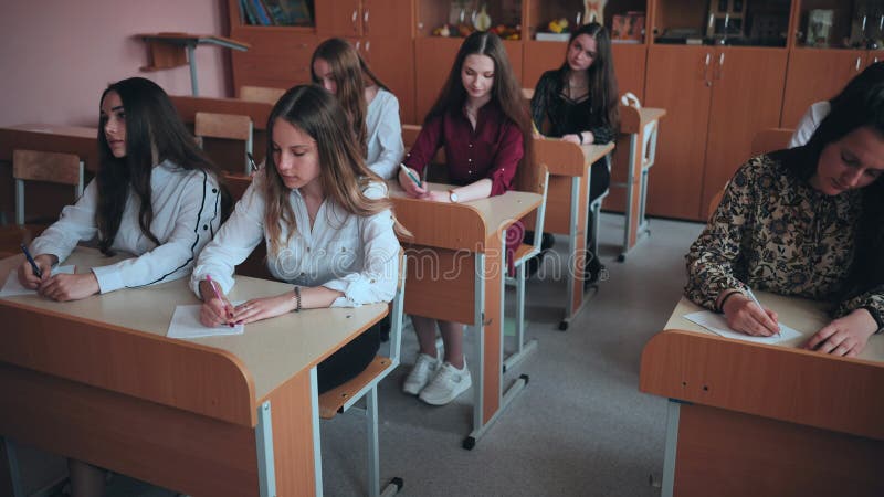 Pupils of the 11th Grade in the Class at the Desks during the Lesson ...