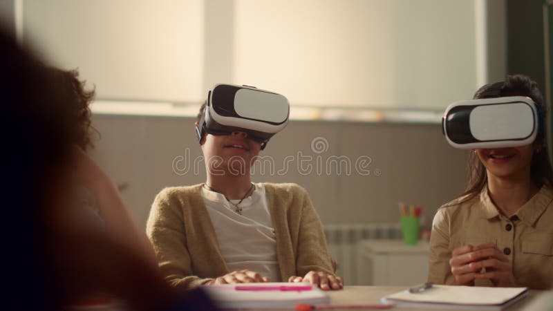 Pupils Using Vr Glasses in Classroom. Students Immersing in Virtual ...