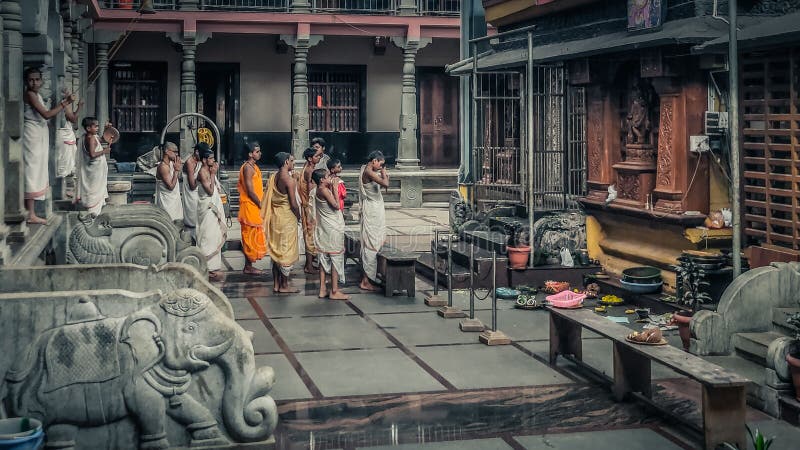 Pupils of the Vedic Hindu Religious Study School in India Worshiping in ...
