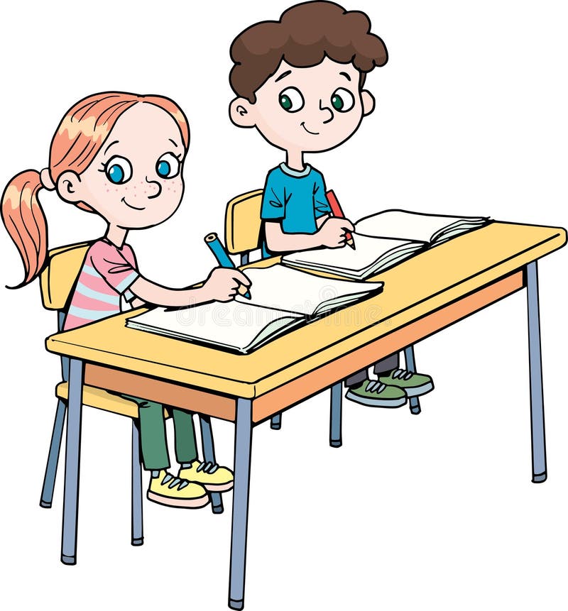 Pupils are Writing in a Notebook at the School Desk Stock Illustration ...