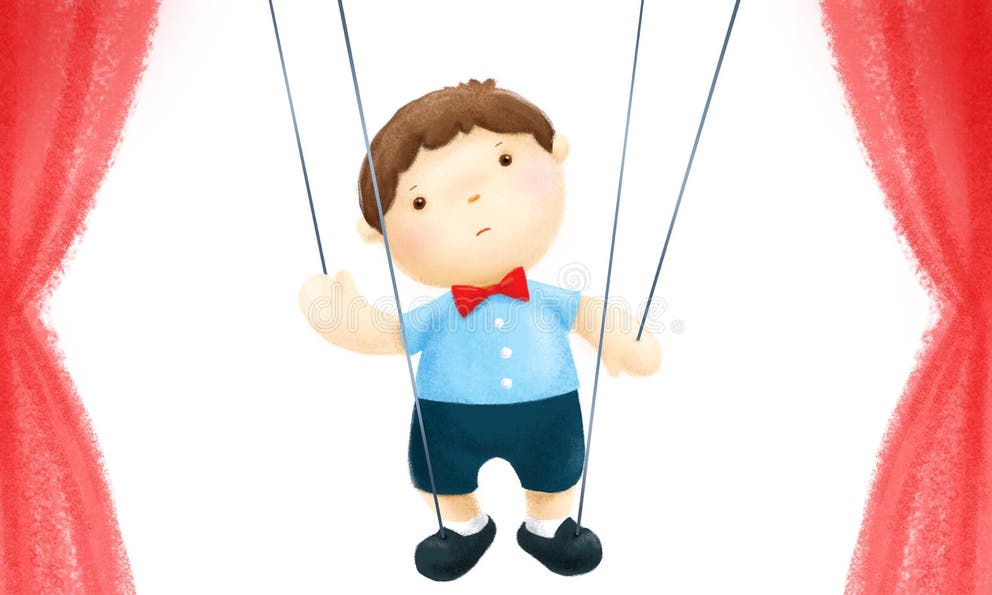 Puppet boy on the stage stock illustration. Illustration of command ...