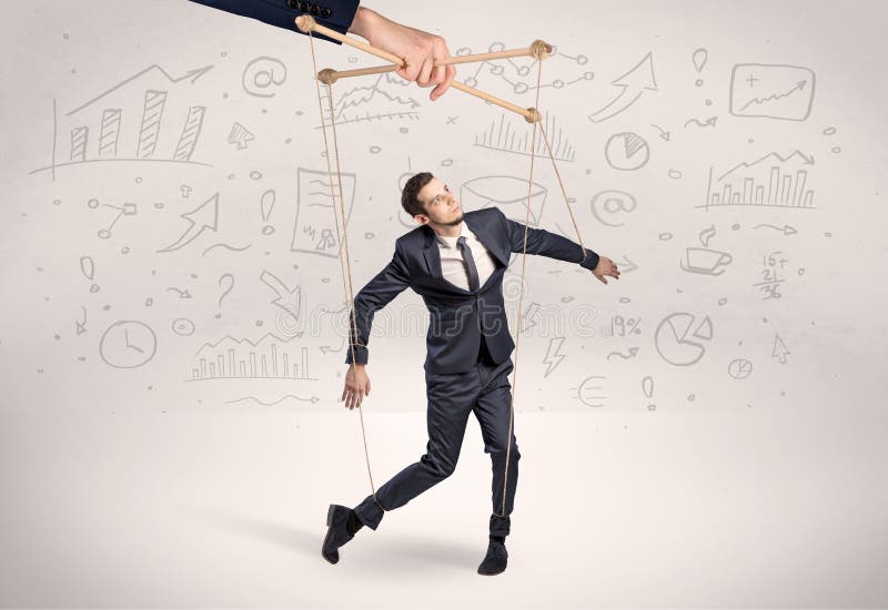 Puppet Employee with Documents and Staffs Around Stock Photo - Image of ...