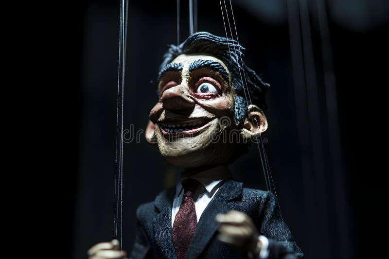 Puppet with Expressive Face and Strings in Dramatic Lighting Stock ...