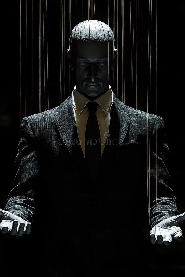 Dark Puppet Figure Controlled by Strings Under Dramatic Lighting in a ...