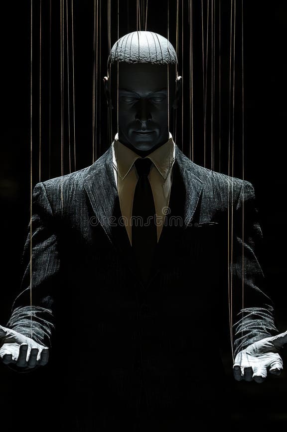 Dark Puppet Figure Controlled by Strings Under Dramatic Lighting in a ...