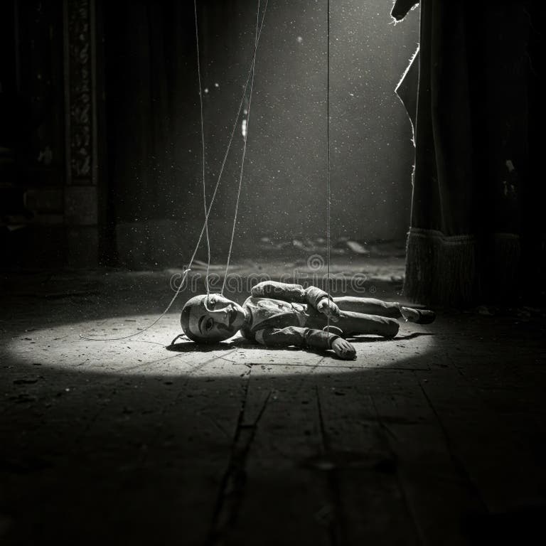 A Puppet Lies on the Stage Under the Light of a Spotlight. Stock Image ...