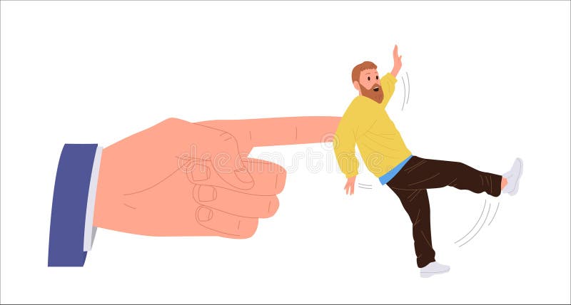 Puppet Master Hand Pushing Scared Man Cartoon Character Vector ...