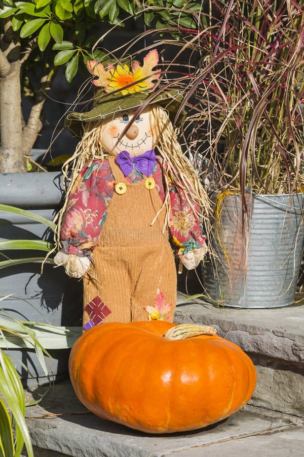 Puppet and Pumpkin Decoration in Autumn Stock Image - Image of outdoors ...