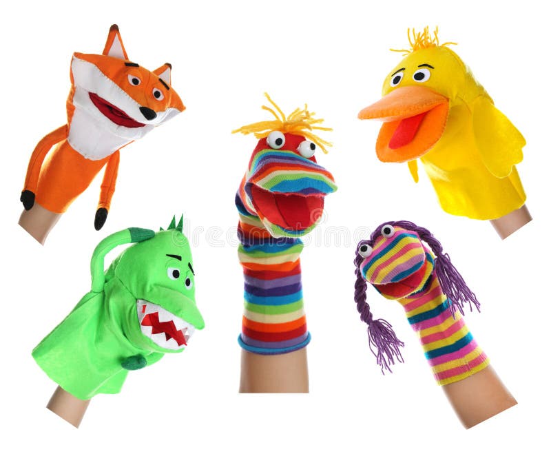 Puppet Show. Collage with Photos of Different Dolls on Hands Against ...