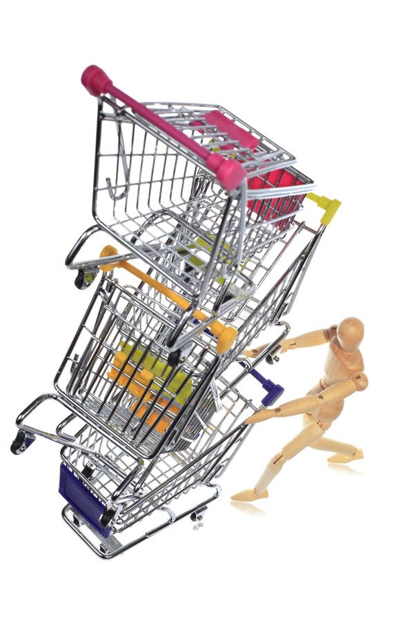 Puppetry Models Pushing Many Shopping Carts Stock Photo - Image of ...