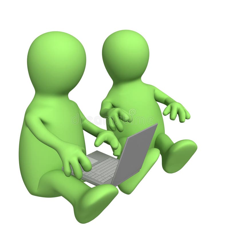 Puppets with laptop stock illustration. Illustration of notebook - 16262909