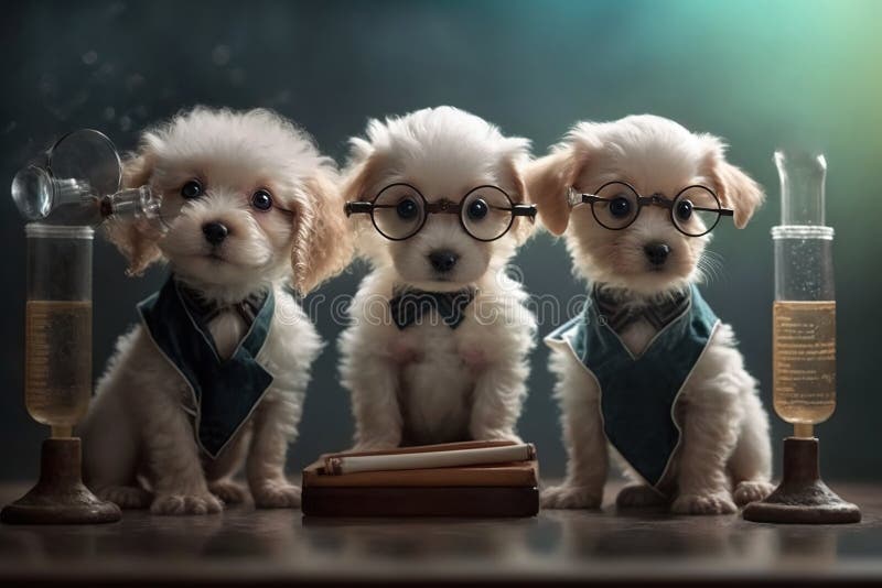 Puppies Dressed As Scientists Doing Experiment in a Lab, Created with ...
