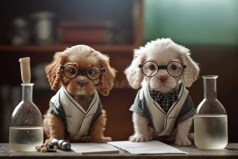 Puppies Dressed As Scientists Doing Experiment in a Lab, Created with ...