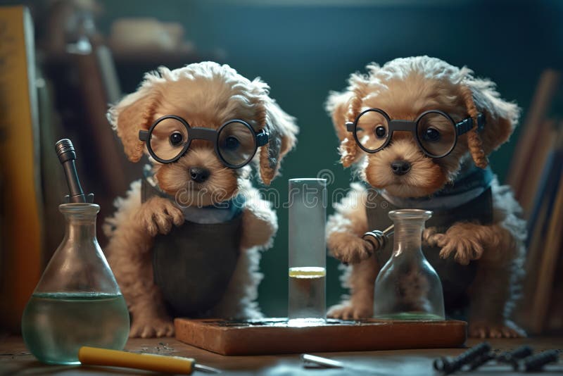 Puppies Dressed As Scientists Doing Experiment in a Lab, Created with ...