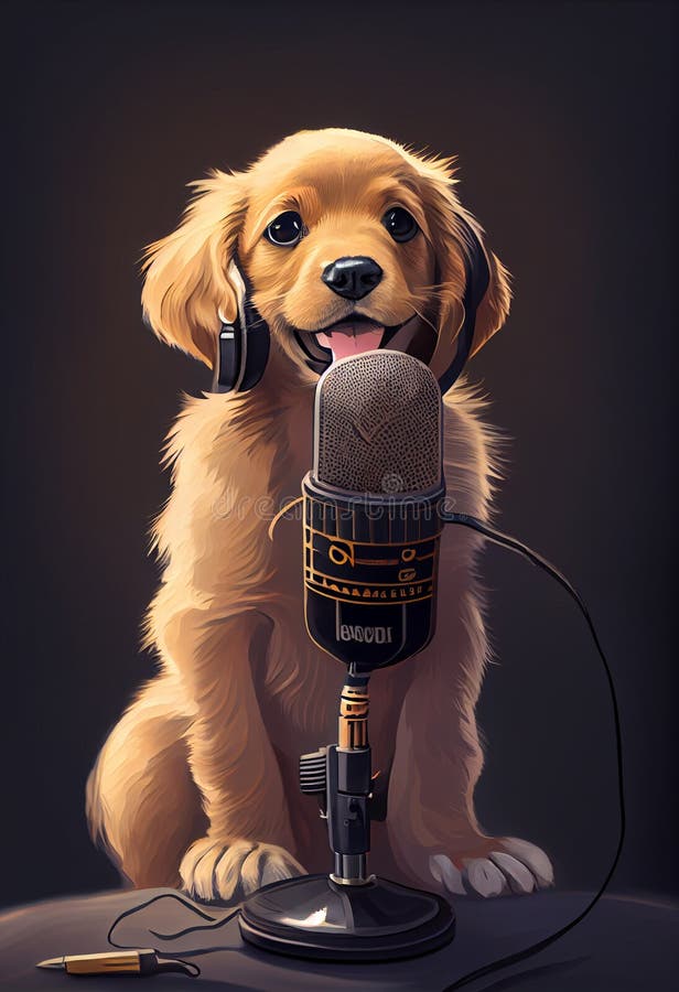 Puppy Behind the Microphone. AI Generated Stock Illustration ...