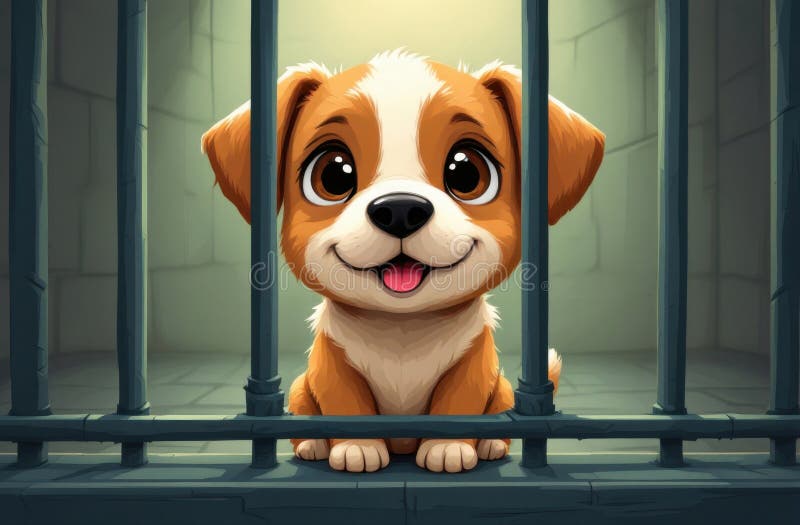 A Puppy Behind Prison Bars stock illustration. Illustration of expression - 375993582