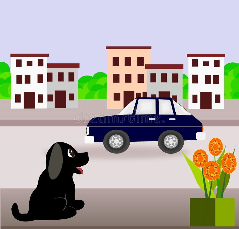 Puppy and Car stock illustration. Illustration of funny - 28144641
