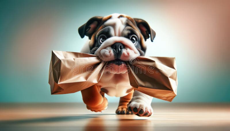 Puppy Carrying Paper Bag in Mouth Stock Illustration - Illustration of ...