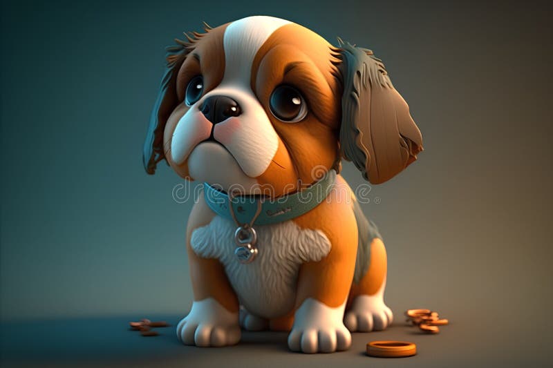 Puppy with Coins in a Collar. 3d Illustration Stock Illustration ...