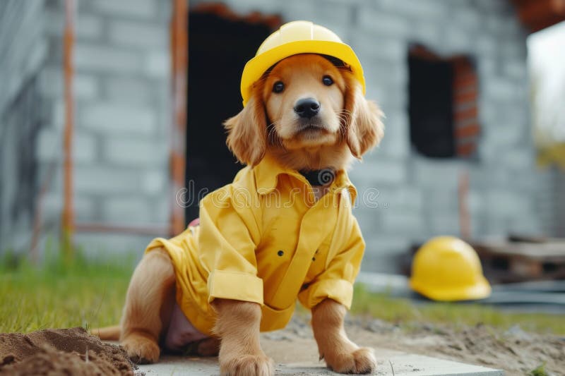 Puppy in Construction Uniform Outdoors Stock Image - Image of planning ...