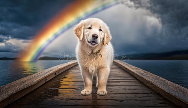 Puppy Crossing Over the Rainbow Bridge in Heaven - Ai Generative Stock ...