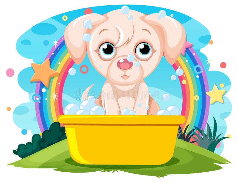 Puppy Enjoying a Bubbly Bath Outdoors Stock Vector - Illustration of ...