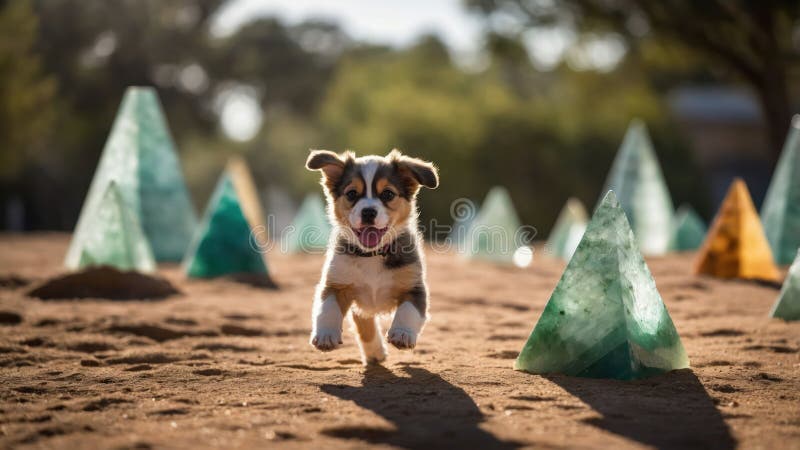 Adorable Puppy Running through Agility Course Stock Illustration ...