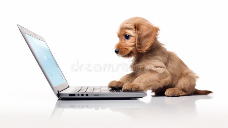 Adorable Puppy in Webcore Style Trying To Use a Computer Stock ...